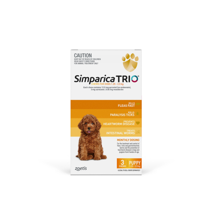 Simparica Trio Dog Puppies 2.8 - 5.5lbs Yellow 3 Pack CanadaVet